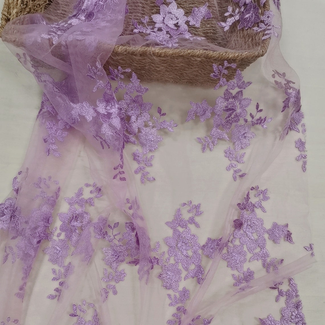 Charming Purple Lace Fabric Violet Floral Embroidery Lace | Etsy