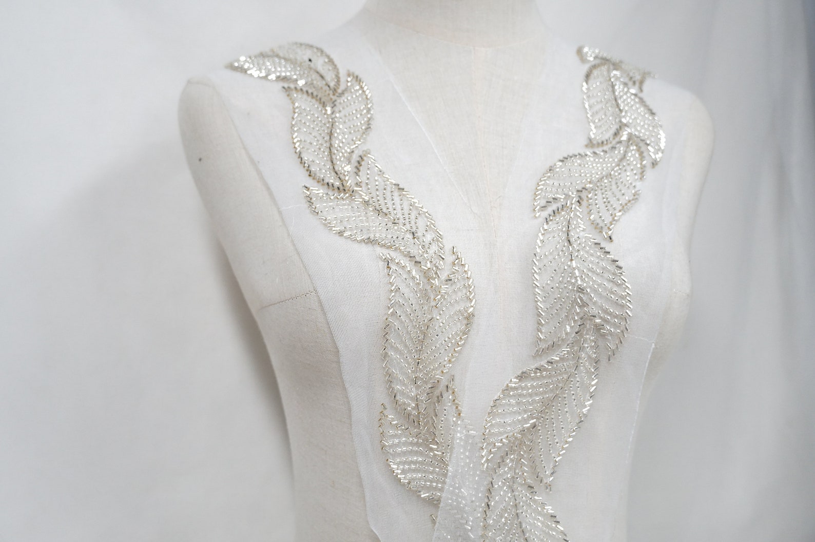 Luxury Silver Beaded Lace Trim Beaded Leaf Pattern Lace Trim - Etsy