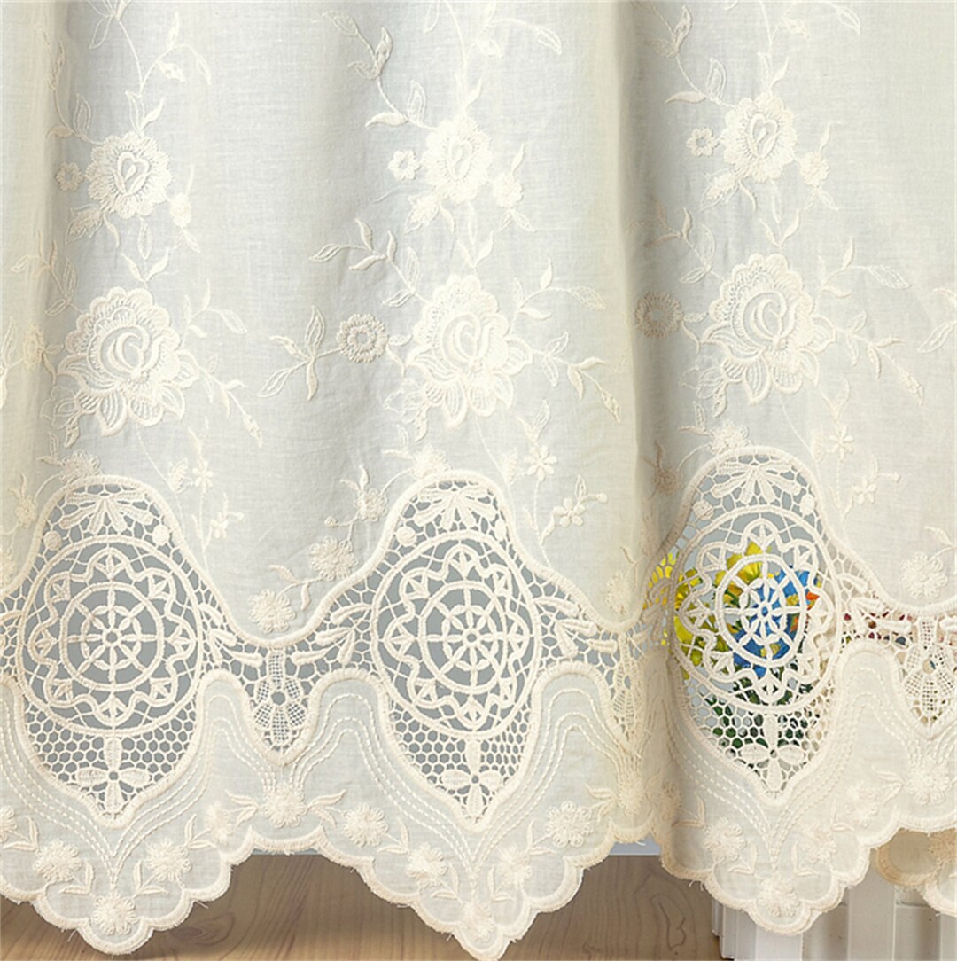 52" Wide Vintage Beautiful Cotton Fabric, Hollow Out Floral Embroidered ...