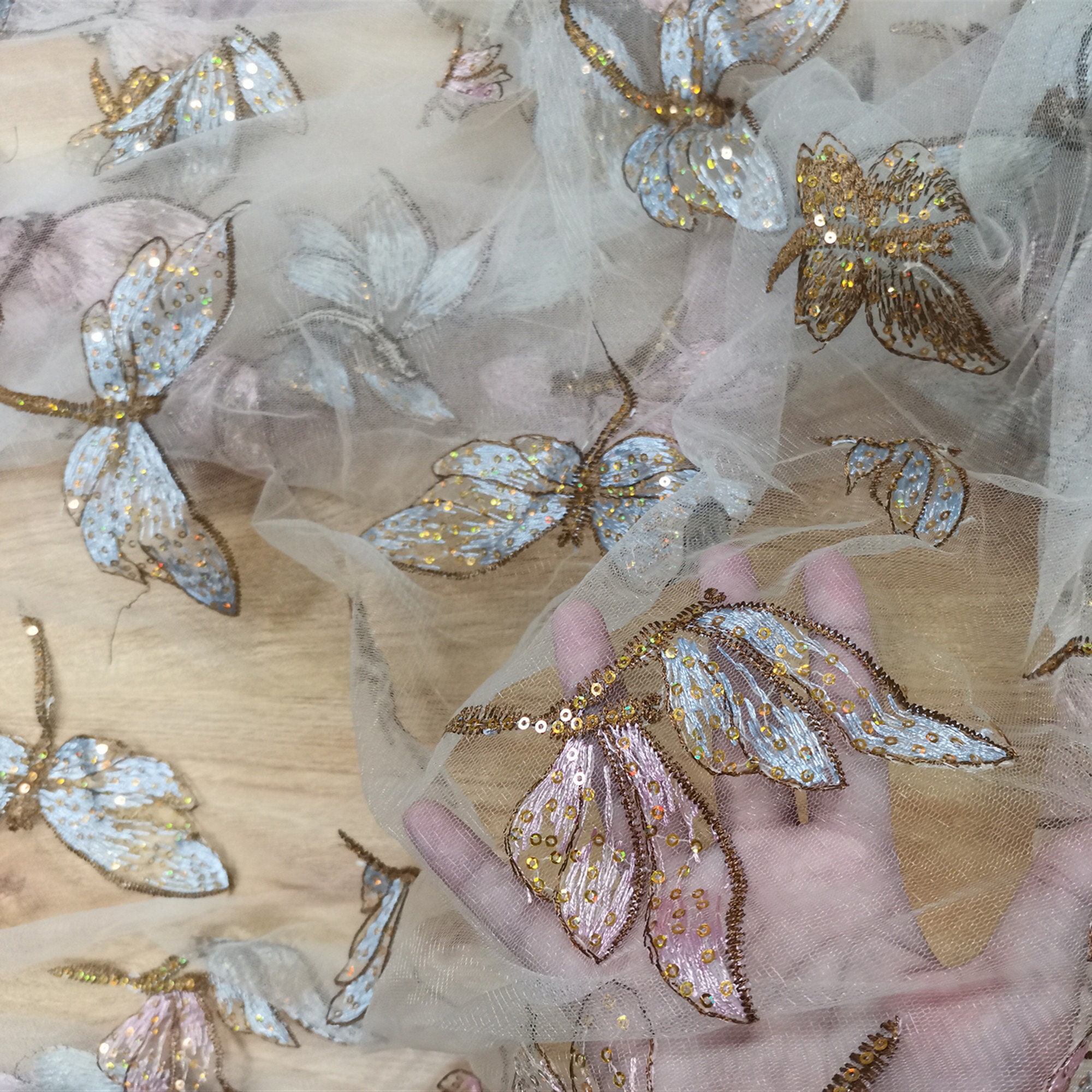 Illusion Butterfly Lace Fabric Sequined Butterfly and | Etsy
