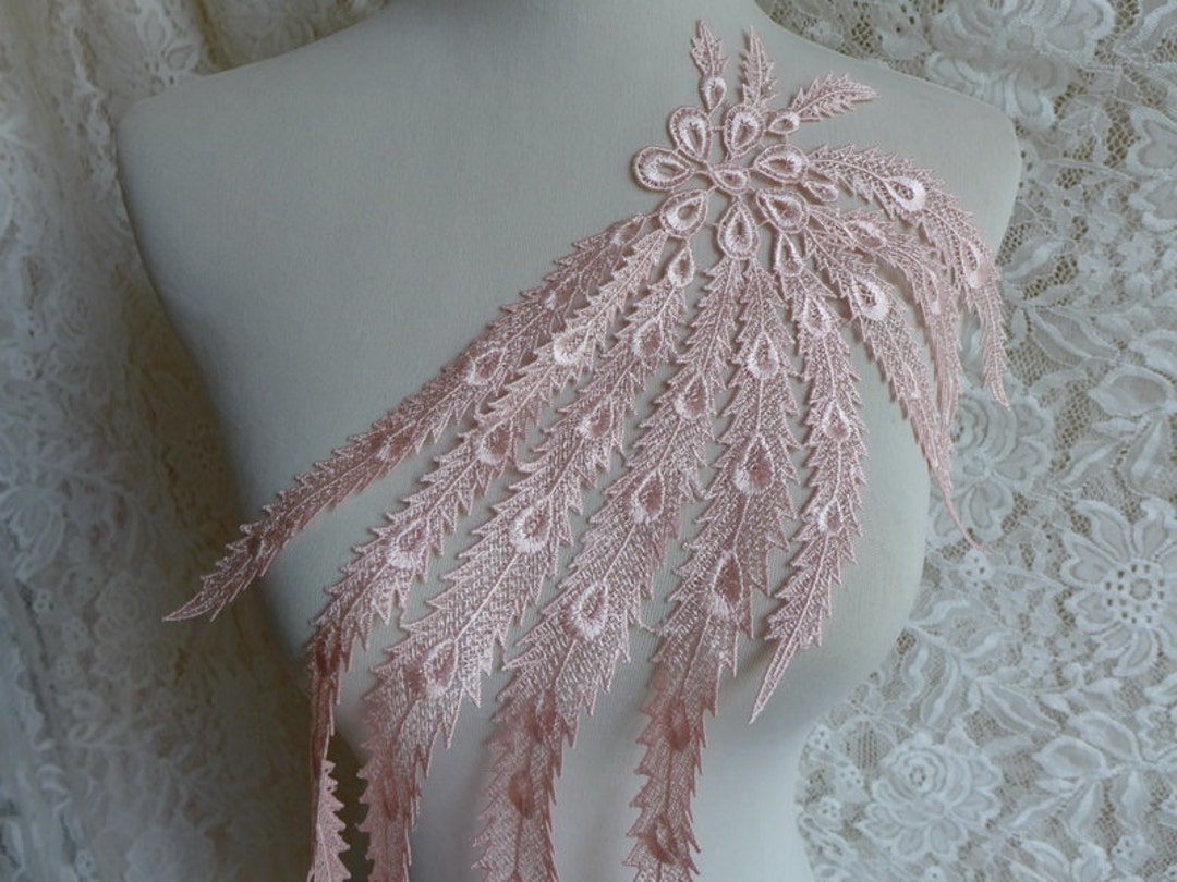 Pink Color, Venise Lace Applique, Bridal Applique, Pink Applique Lace ...