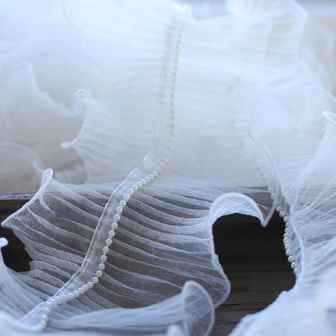 Ruffled Mesh Lace Trim With Beads, Ruffle Tulle Lace, Pleated Lace Trim ...