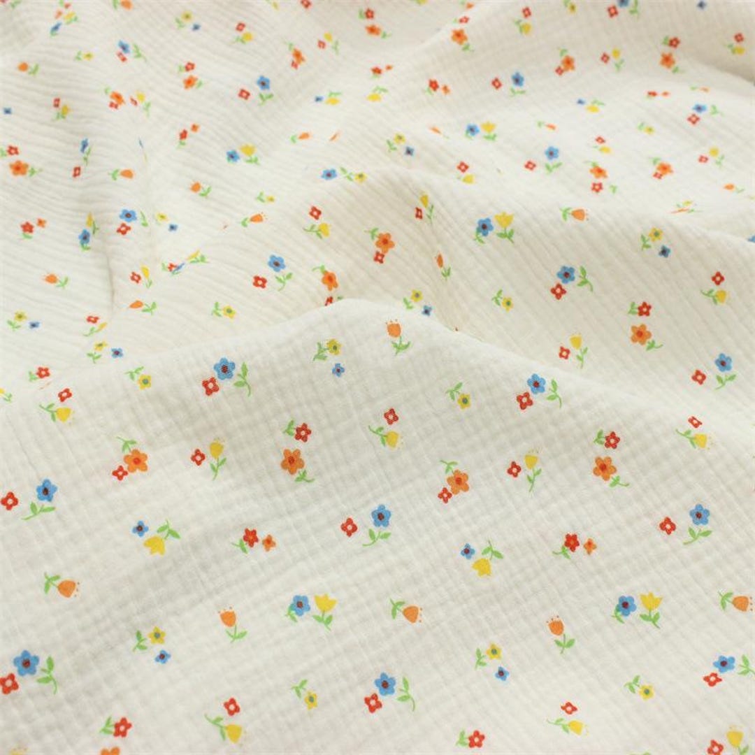 Cute Double-layer Gauze Cotton Fabric, Colorful Flower Print Cotton ...