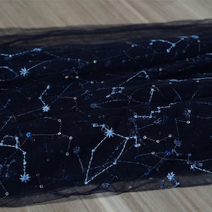 Unique Constellation Embroidery Lace Fabric, Sequins Navy Mesh Lace ...