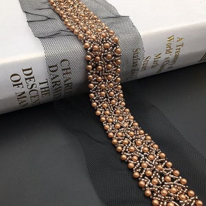 Wide Beaded Trim, Beaded Mesh Trim, Beaded Lace Trim, Pearl Beaded Trim ...