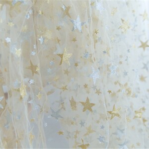 Star Lace Fabric, Glitter Star Lace Fabric, Gold and Silver Star Print ...