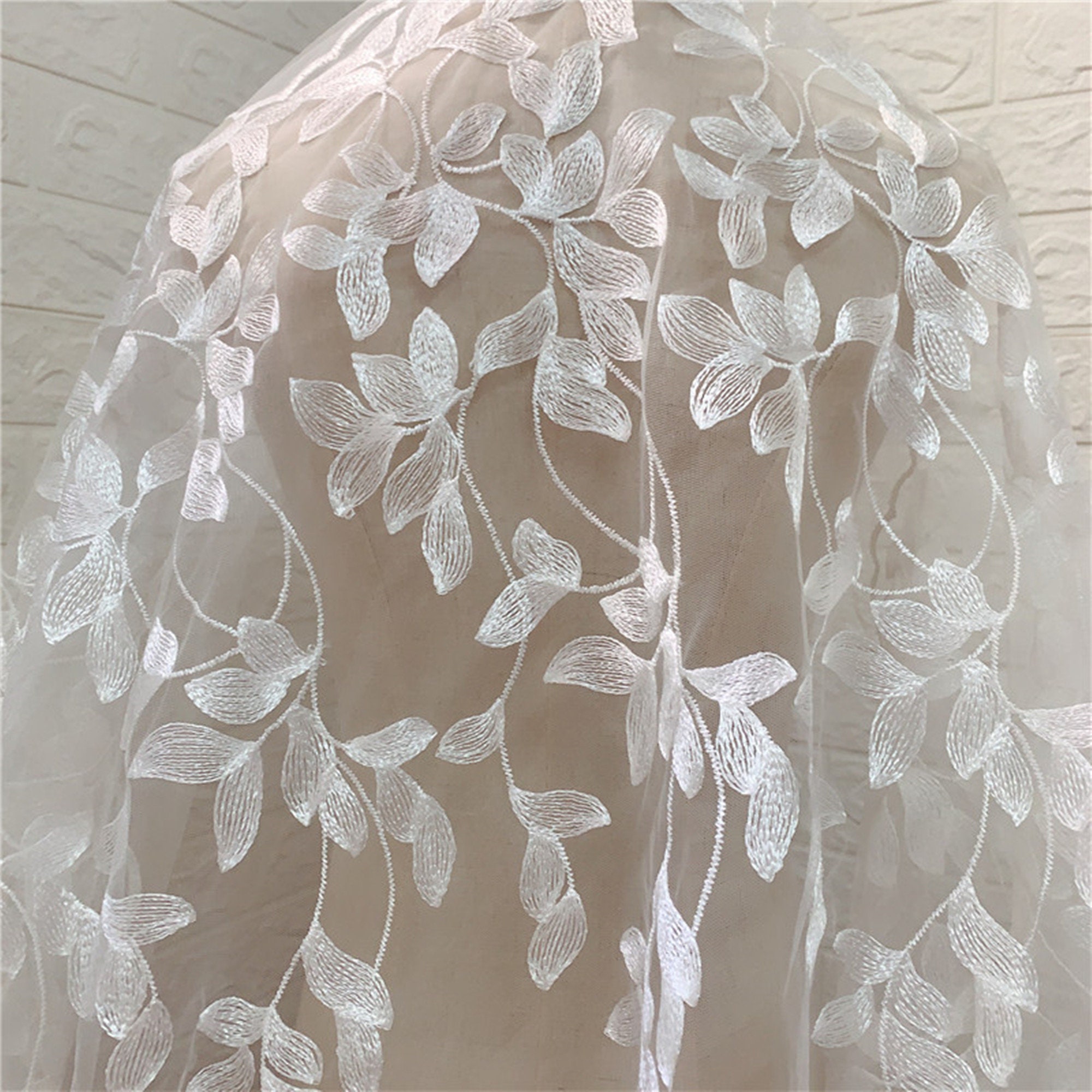 Delicate Leaf Embroidery Lace Fabric in Off White Leaf | Etsy