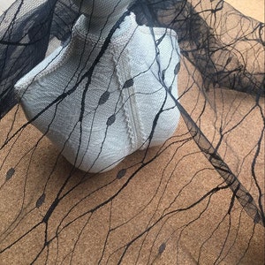 Off White/black Branch Lace Fabric, Embroidered Dot and Lightning Lace ...