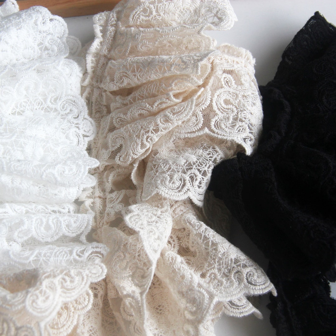Beautiful Floral Embroidery Lace Trim, Tulle Ruffle Lace Trim, Pleated ...