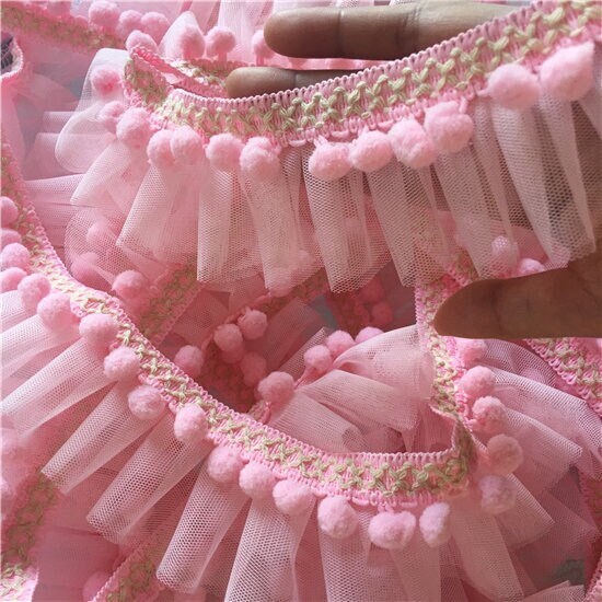 5 Colors Cute Pom Pom Trim, Bobble Fluff Ball Fringe, Ruffled Lace ...