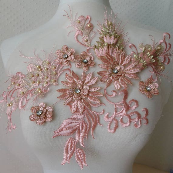 Exquisite Pearl Beaded Lace Applique With Rhinestone | Etsy