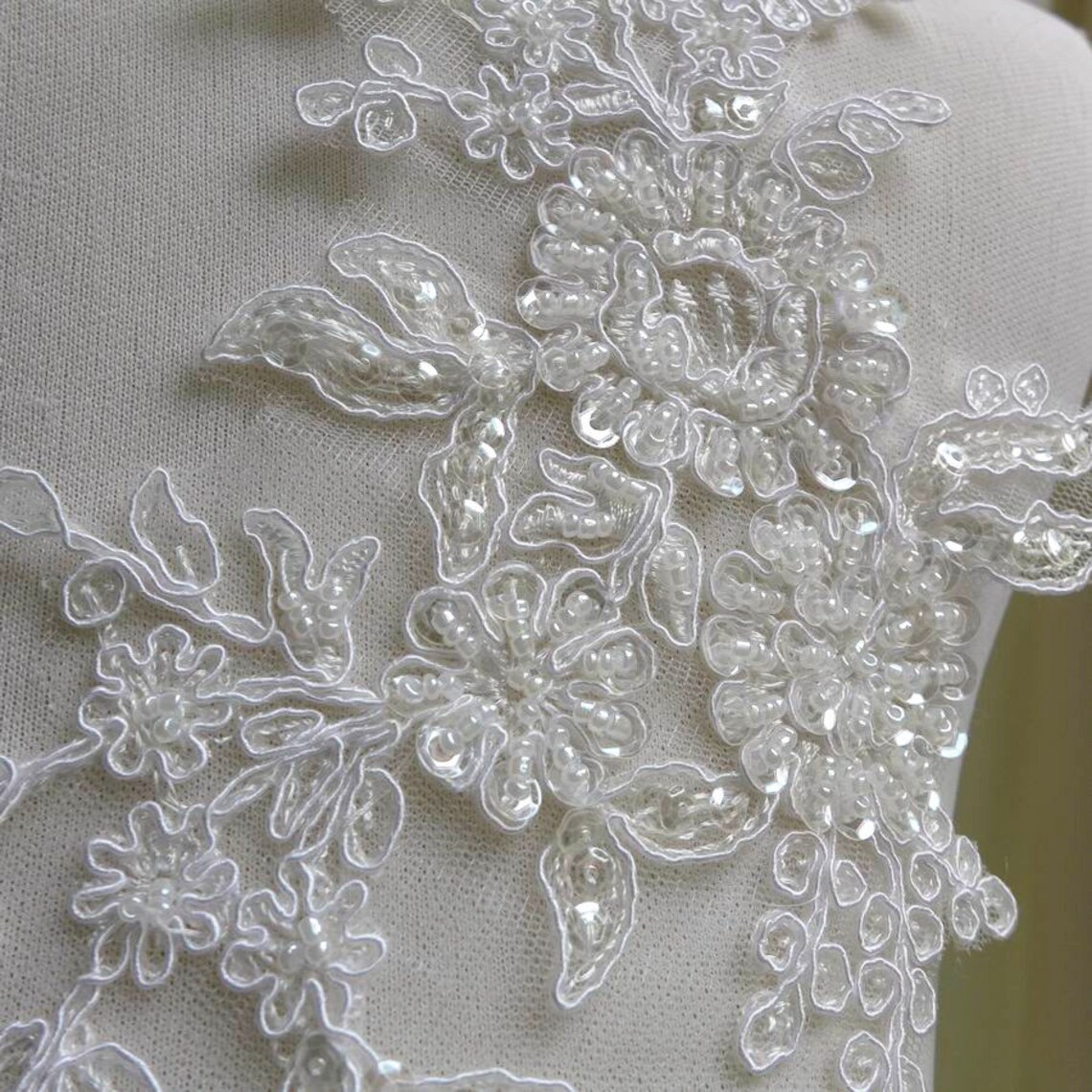 One Pair Beaded Lace Applique off White Bridal Applique for Wedding ...