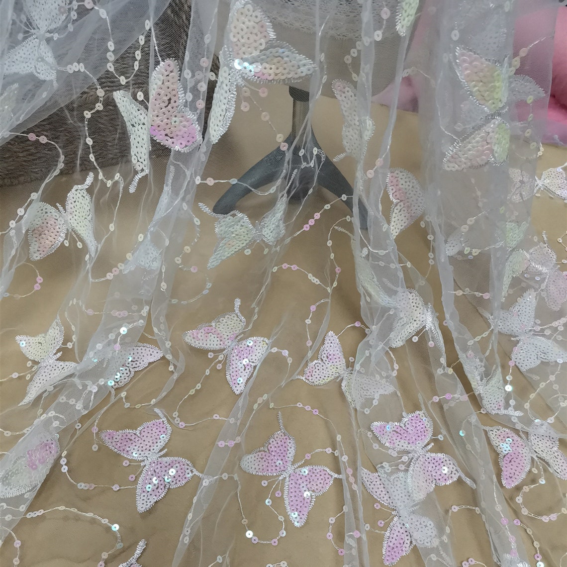 Iridescent Sequin Butterfly Embroidery Lace Fabric | Etsy