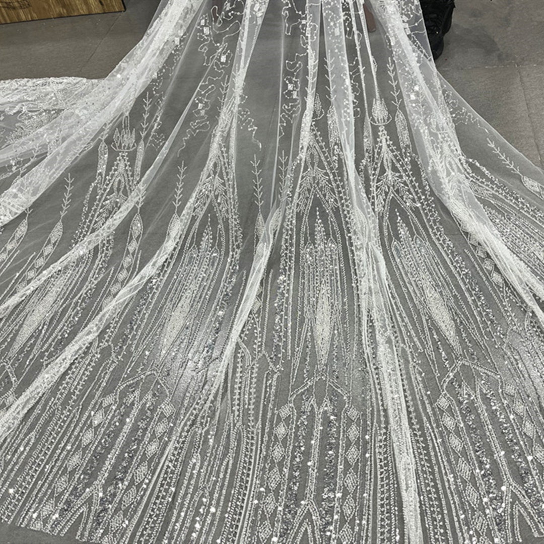 Luxury Heavy Beads Sequins Beaded Castle Embroidery Mesh Lace Fabric ...