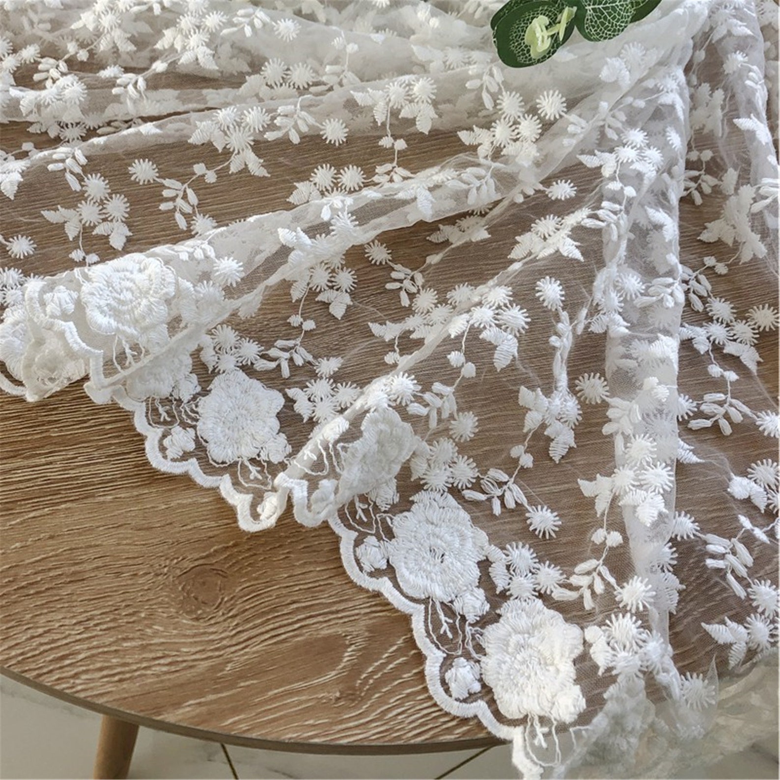 Bordado tela de encaje en blanco encaje de tul novia floral | Etsy