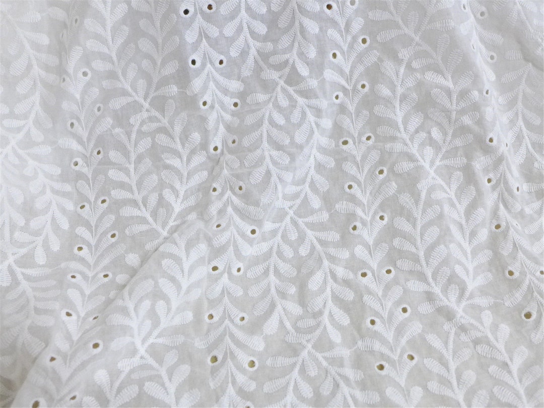 Leaf Lace Fabric, Eyelet Leaf Pattern Embroidery Cotton Fabric for ...
