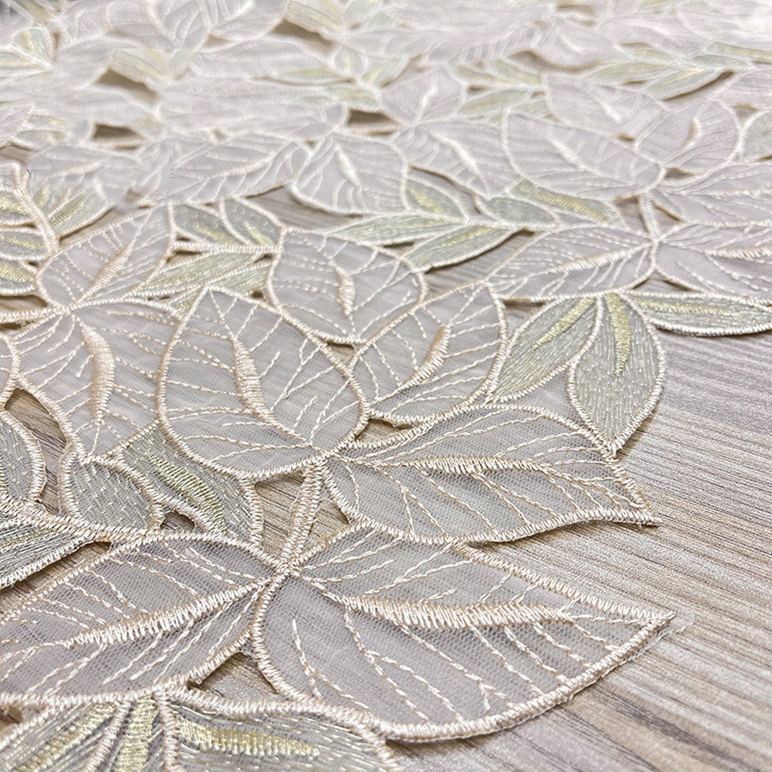 Apricot Gold Leaf Embroidery Lace Fabric Hollow Out Leaf - Etsy