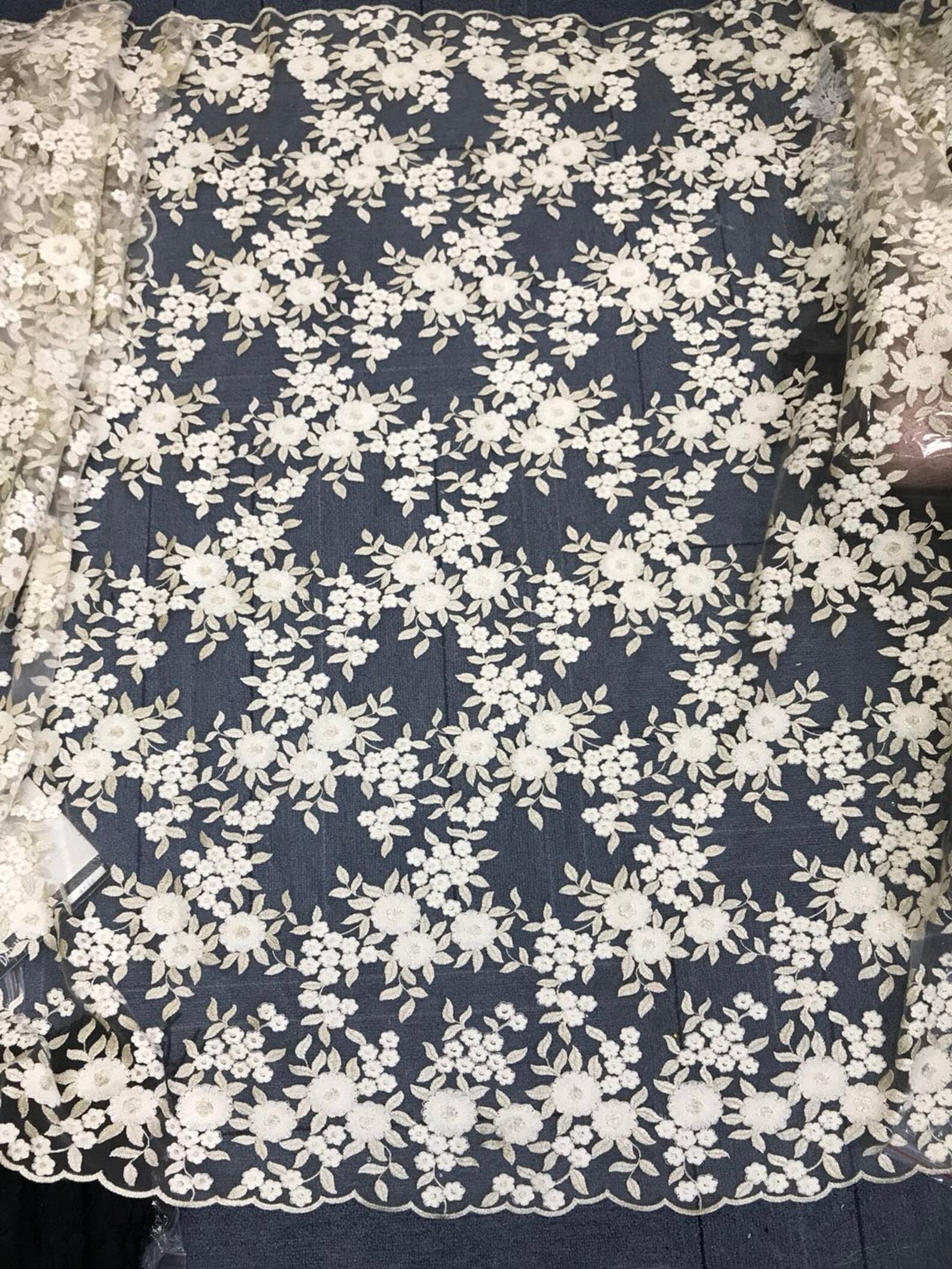 Soft Champagne off White Gold Thread Lace Fabric Leaf - Etsy