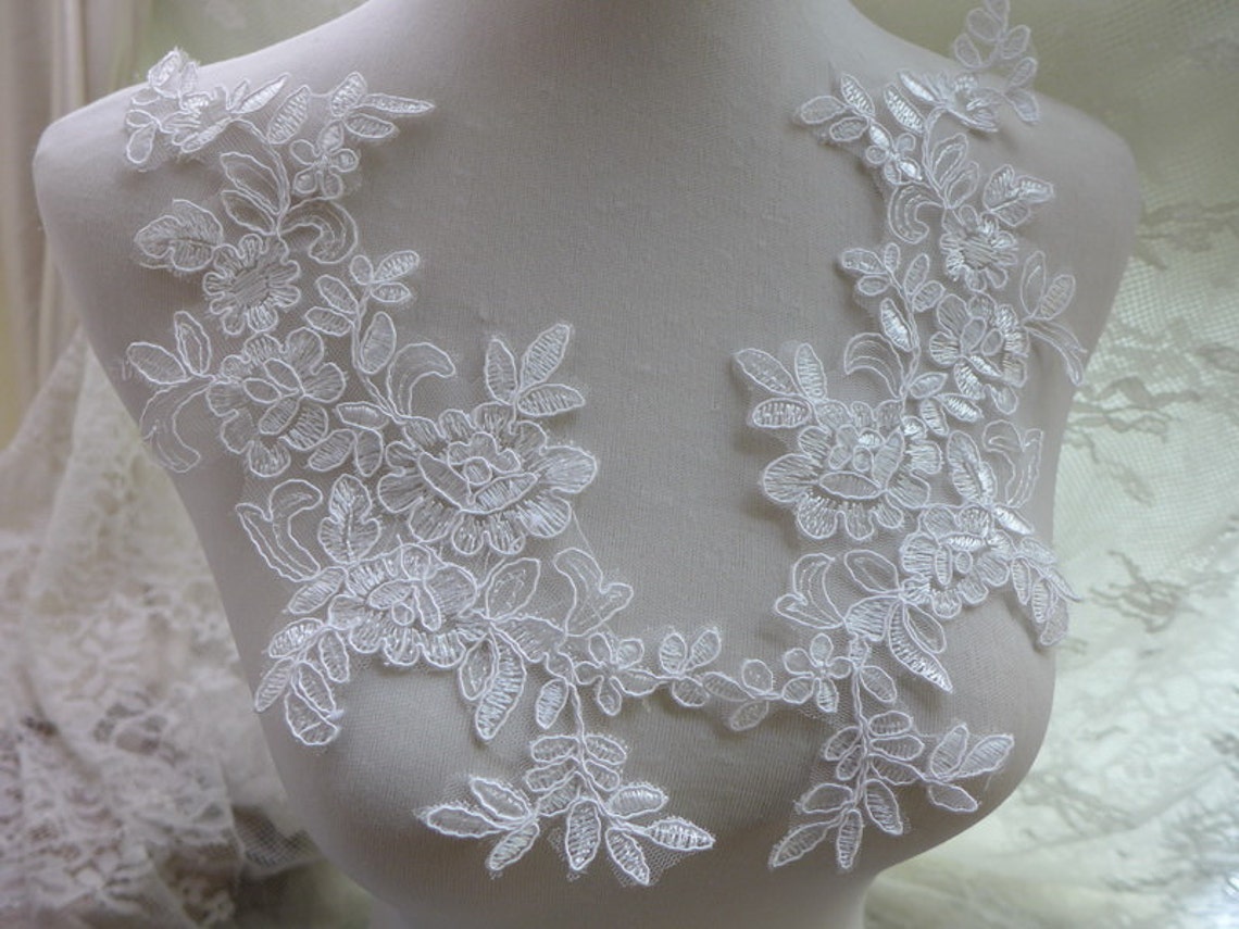 Alencon Lace Wedding Lace Appliques Pair in Ivory for Bridal | Etsy Canada