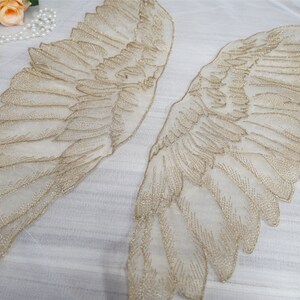 Rose Gold Wing Applique, Angel Wing Embroidery Organza Applique, Pair ...