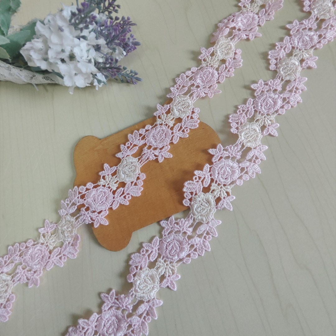 1.4"/3.5cm Wide Light Pink Floral Lace Trim, Flower Embroidered Lace ...