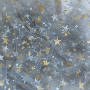 Star Lace Fabric, Glitter Star Lace Fabric, Gold and Silver Star Print ...