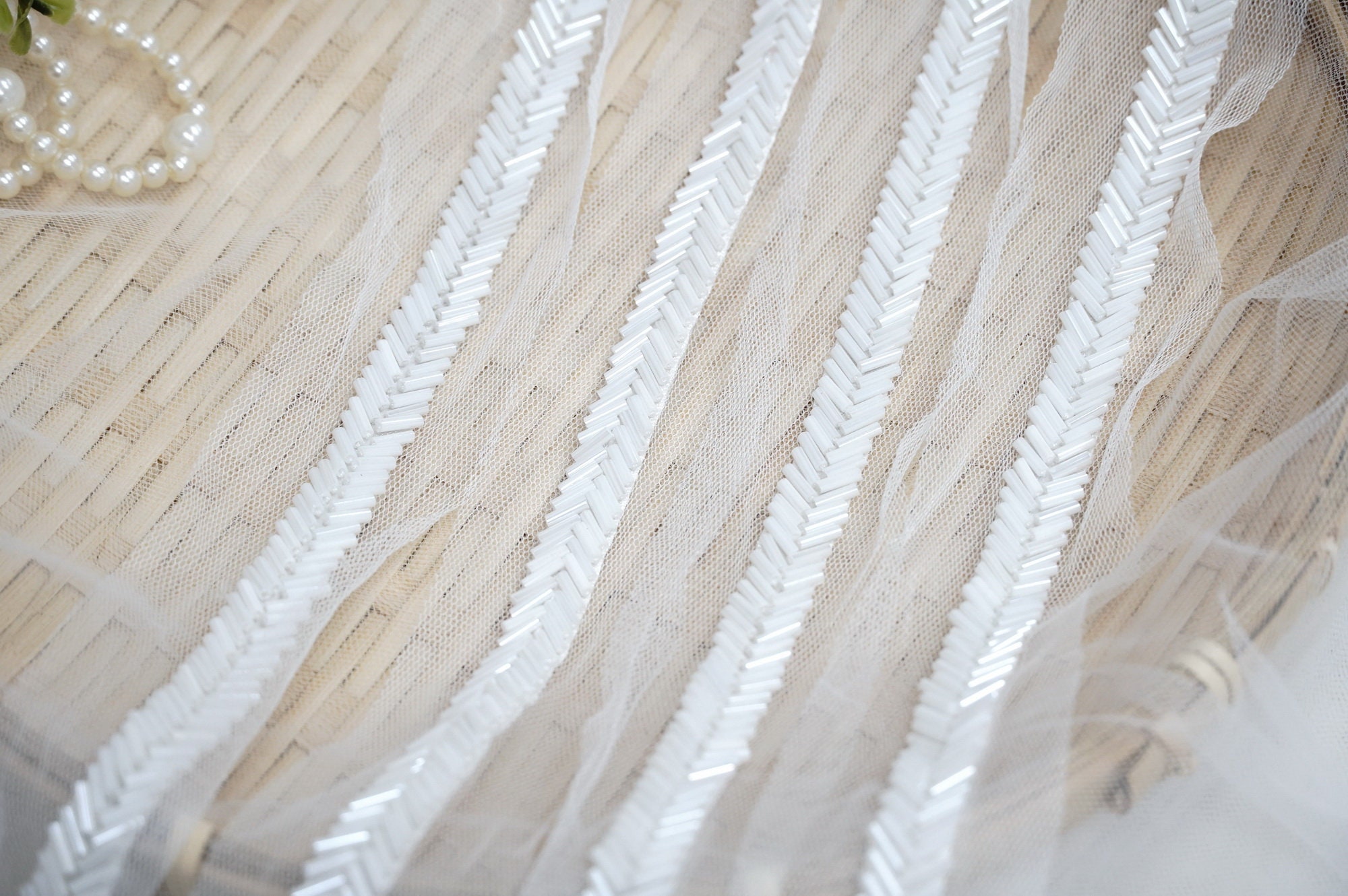 Off White Beaded Trim Beaded Mesh Trim Beaded Lace Trim | Etsy
