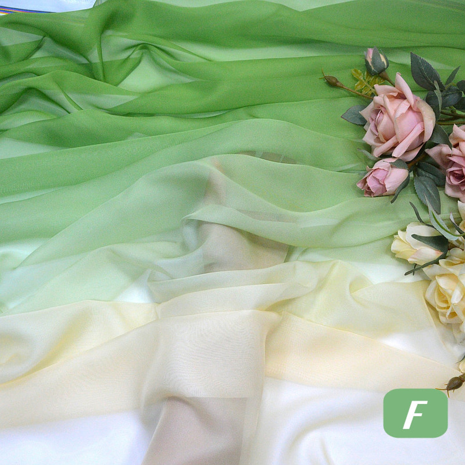 Ombre Gradient Chiffon Fabric, Light Soft Green Chiffon Fabric, Dress ...