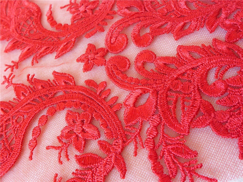 Embroidery Lace Applique Red Lace Applique Trim Mesh Lace | Etsy