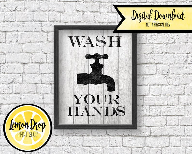 Wash Your Hands Bathroom Wall Decor Rustic Bathroom | Etsy