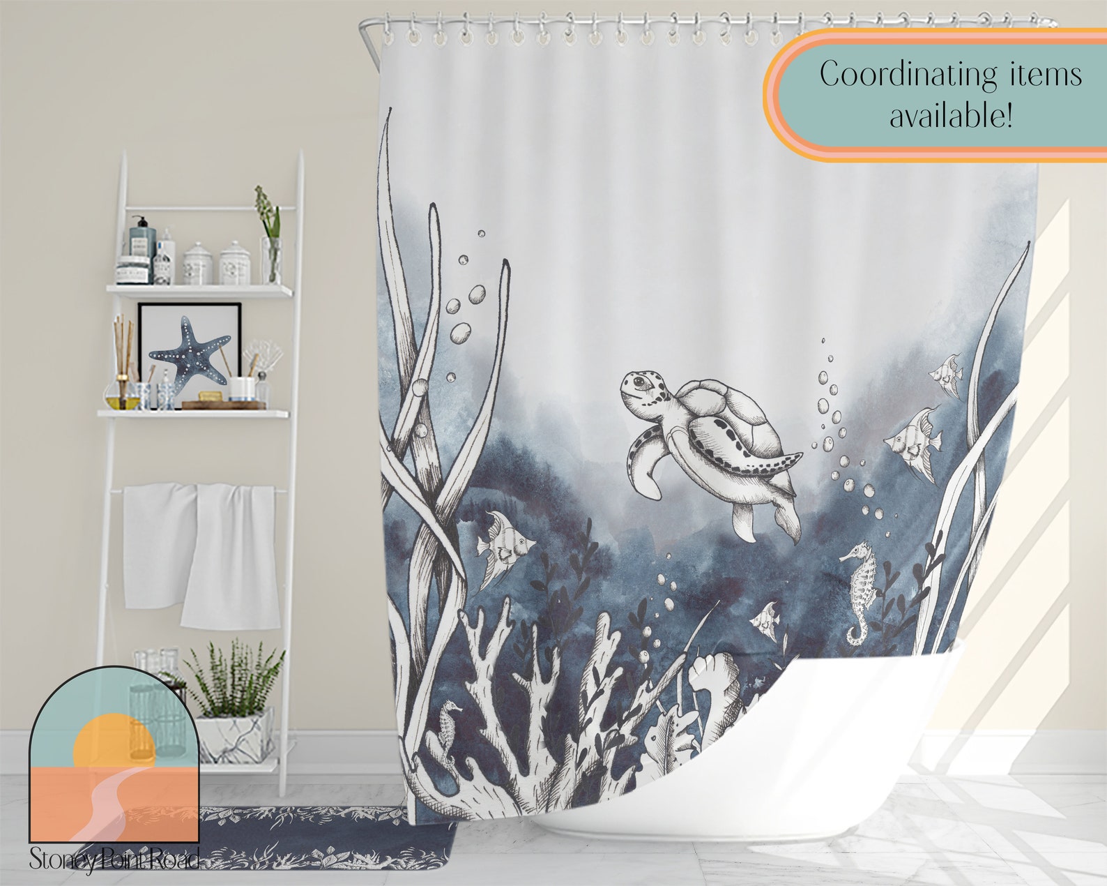 Sea Life Bath Mat | Bathroom Decor | Coastal Decor | Bathroom Rug ...