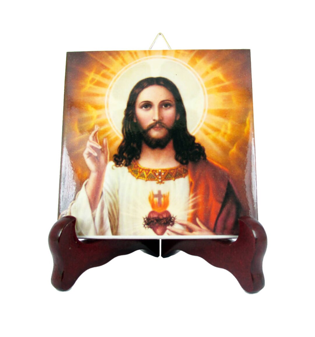 Religious gifts Religious icon on ceramic tile Sacred Heart of Jesus ...