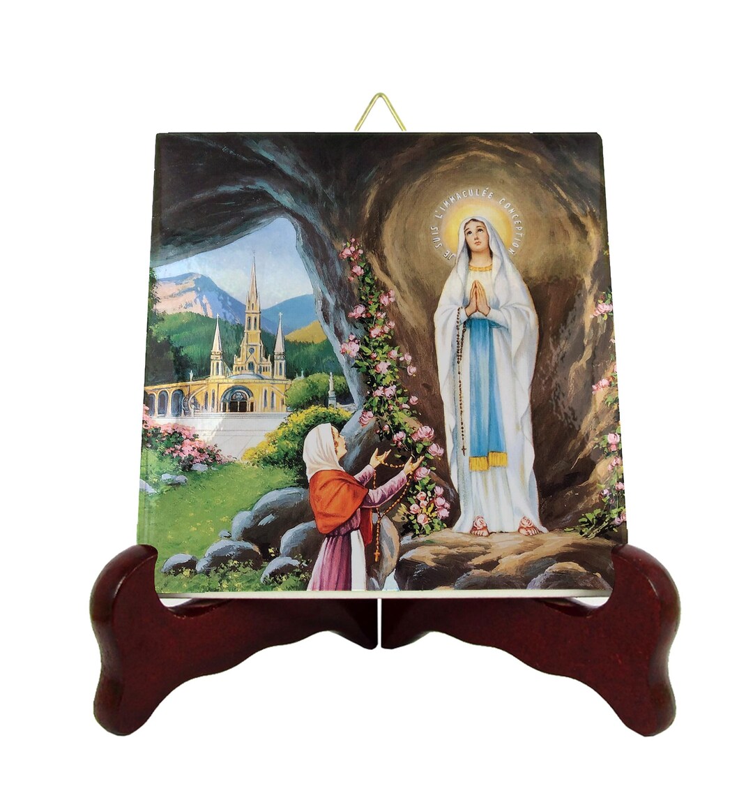 Virgin of Lourdes Ceramic Tile Icon: Handmade Christian Wall Art - Etsy