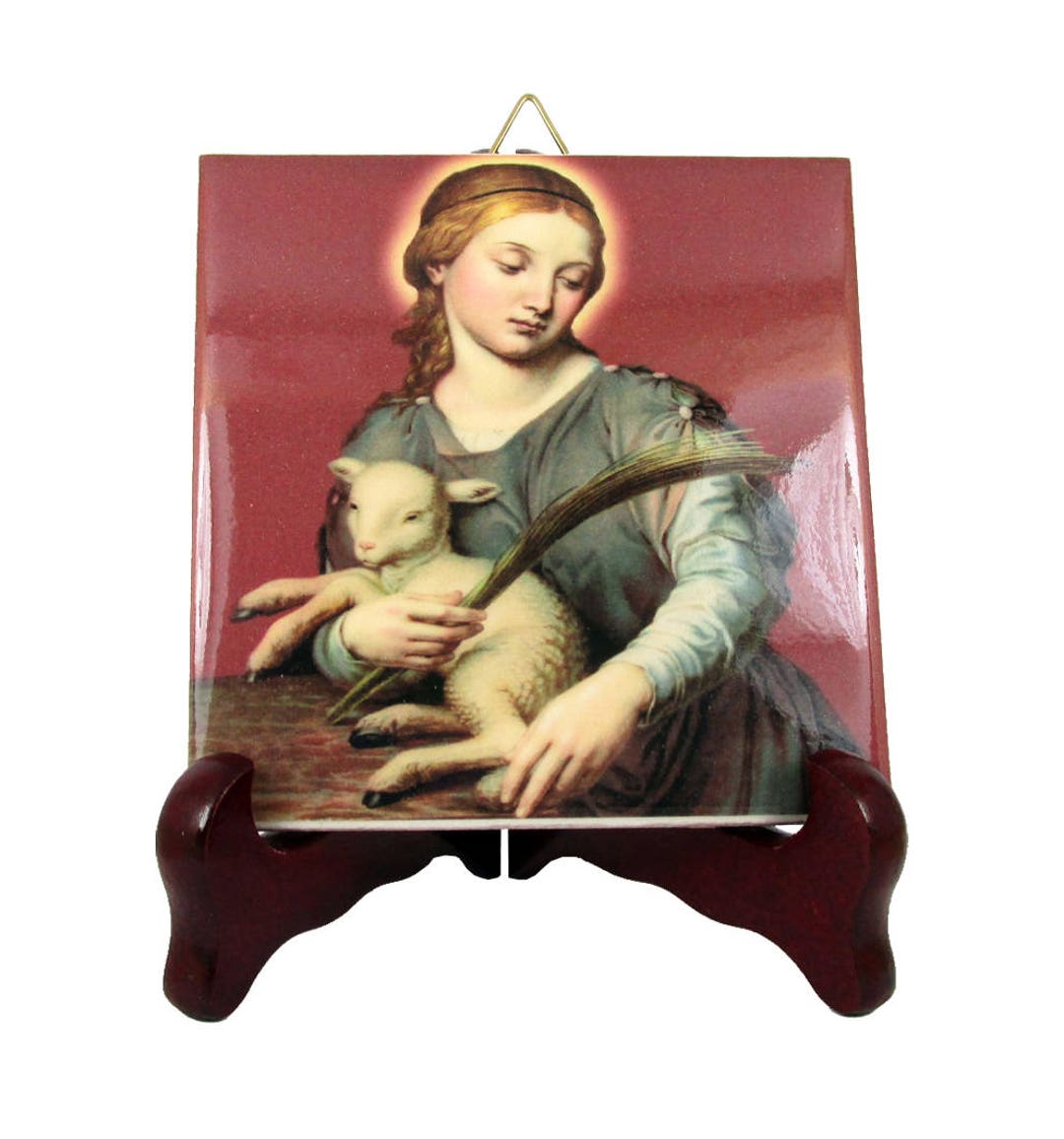 Saint Agnes of Rome St Agnes Icon on Tile Handmade in Italy Catholic ...