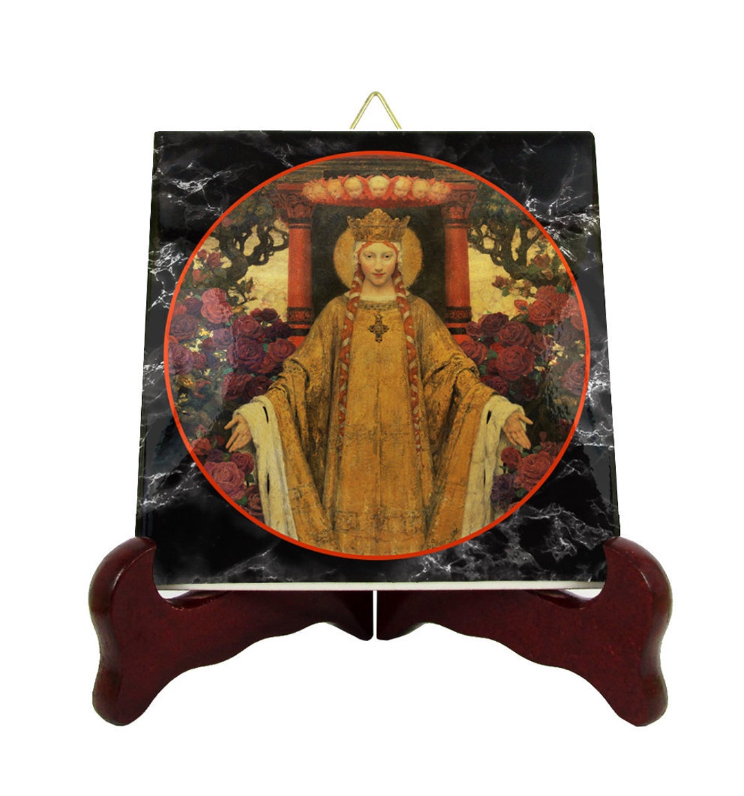 Catholic Gifts - Maria Rosa Mistica Icon on Tile - Religious Art ...
