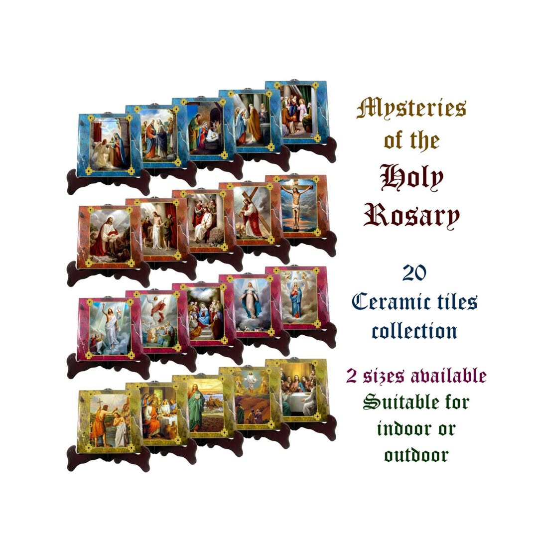 Handcrafted Mysteries of the Holy Rosary Tiles Religious Wall Art ...
