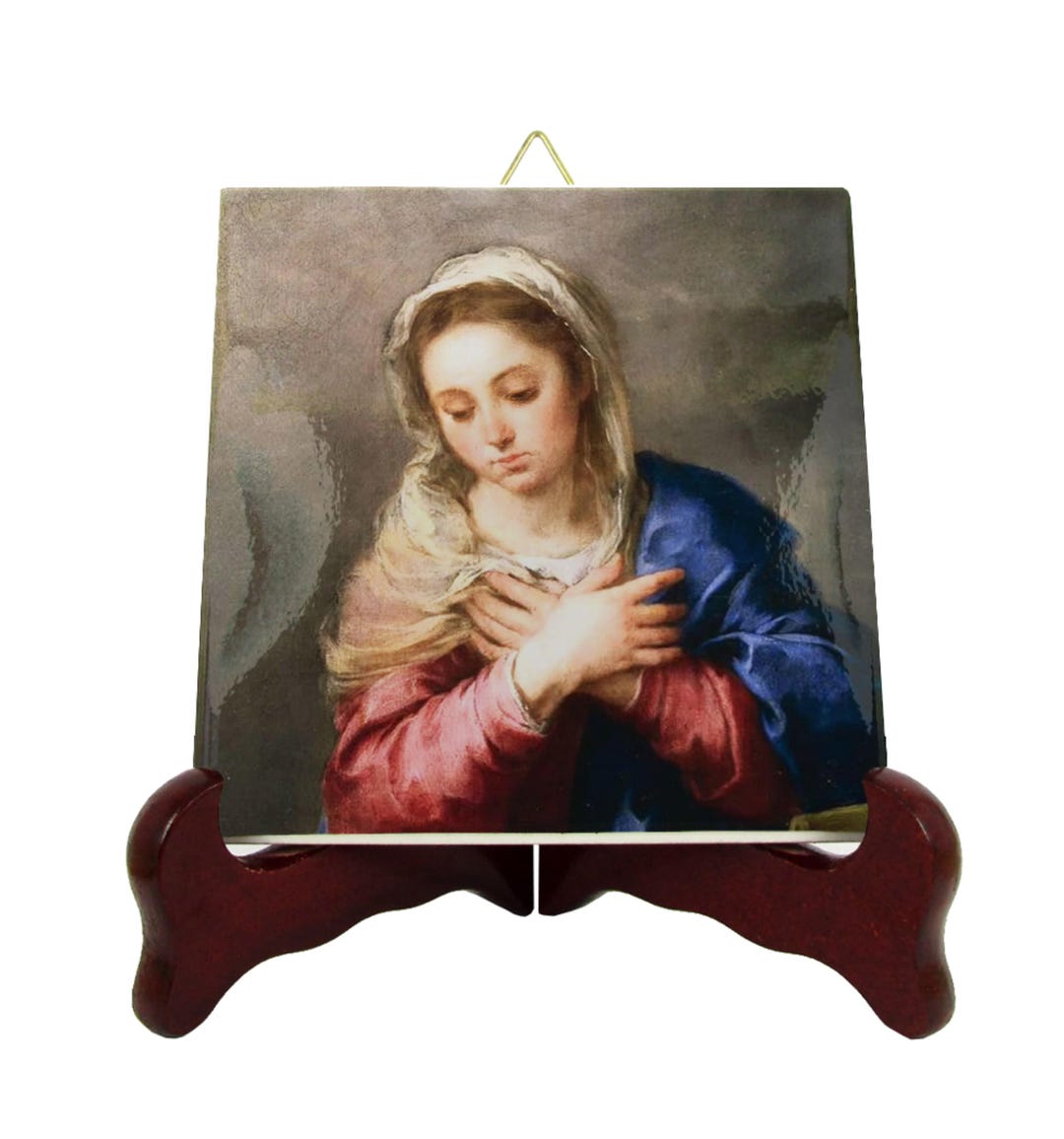 Blessed Virgin Mary Icon Tile: Murillo Catholic Art, Handmade in Italy ...