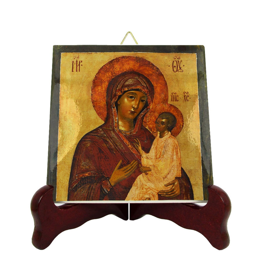 Theotokos of Tikhvin Religious Icon on Tile Christian Gifts Saint Mary ...