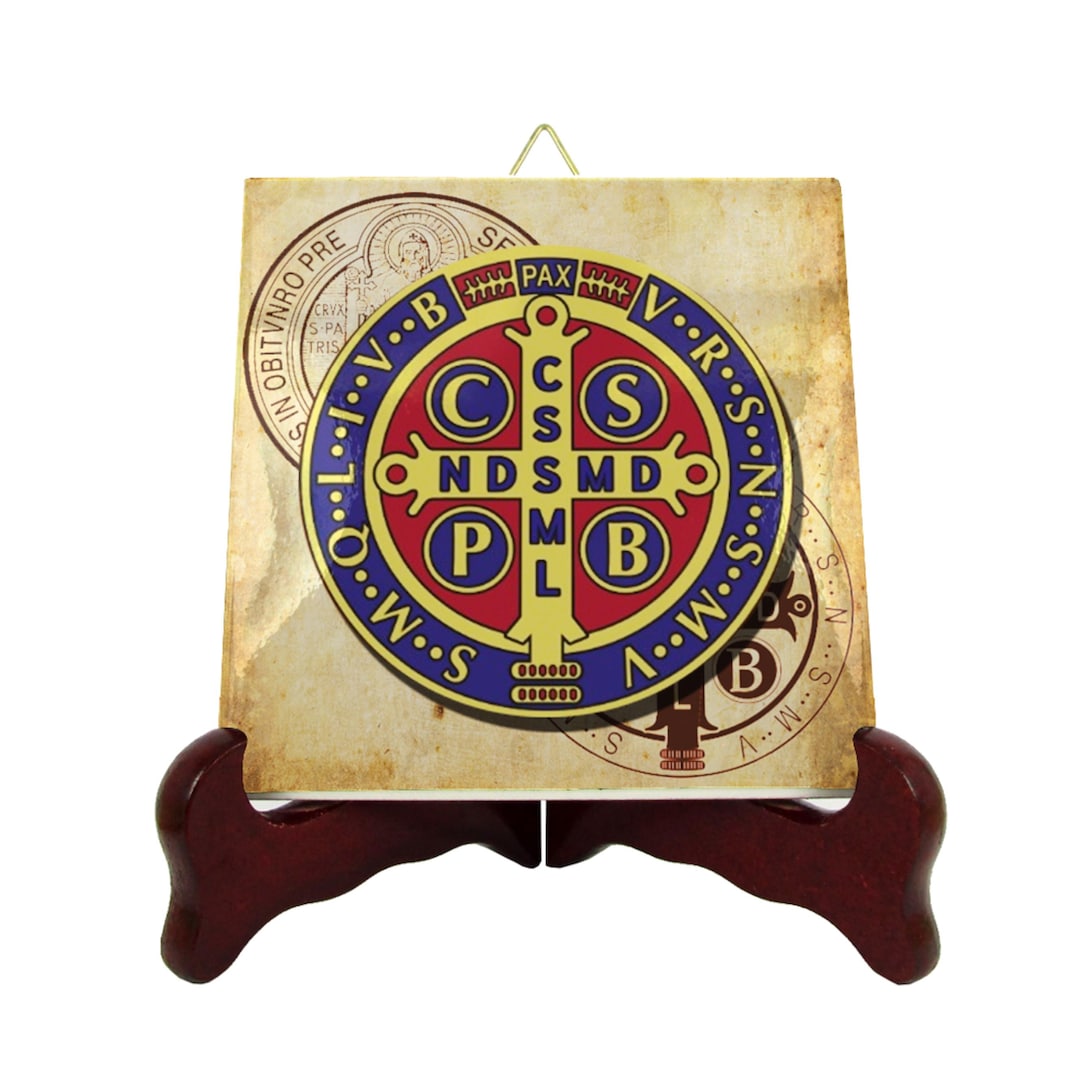Handmade Saint Benedict Medal Tile: Catholic Protection Art - Etsy