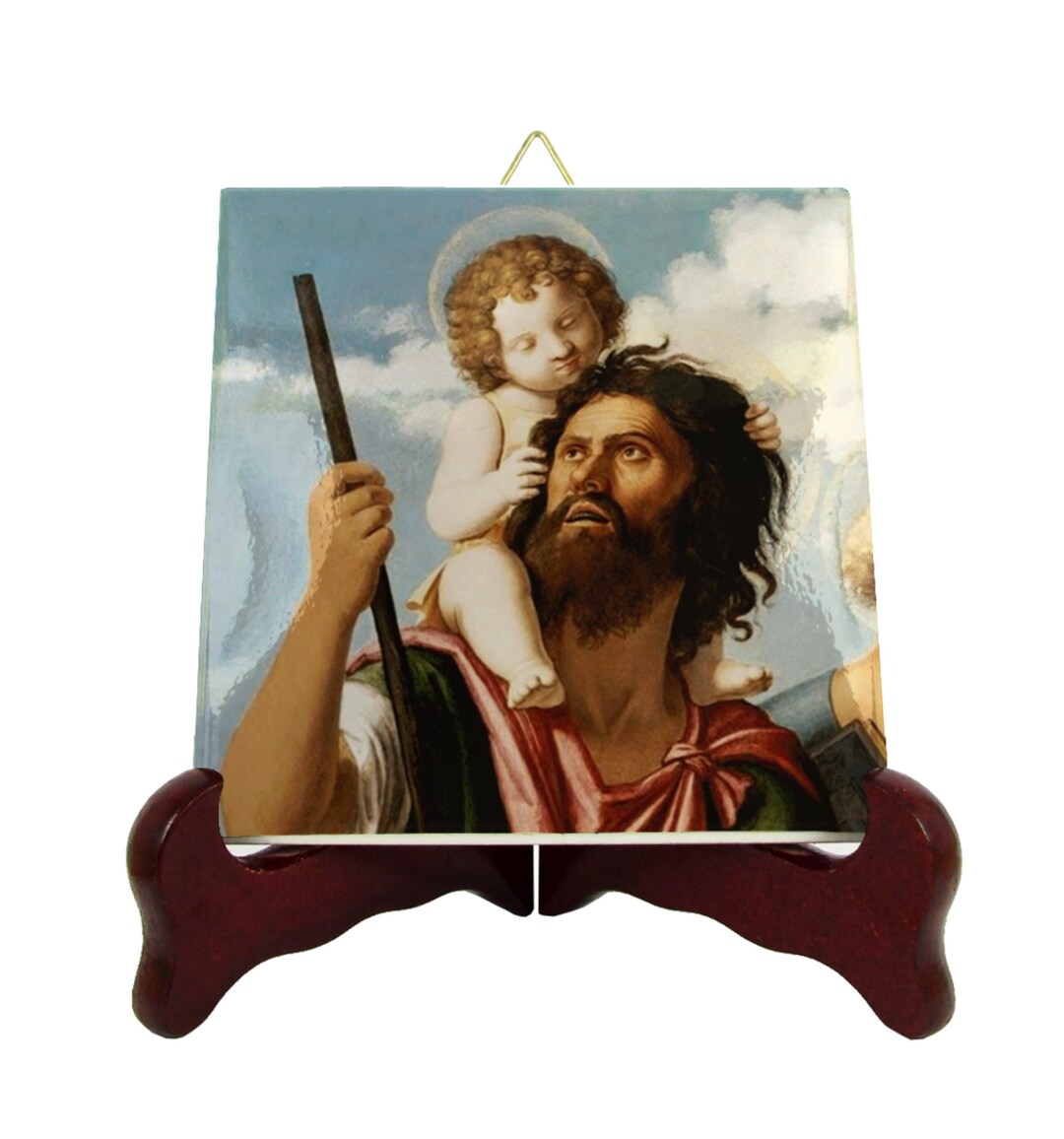Saint Christopher Icon: Handmade Catholic Saints Art on Ceramic Tile - Etsy