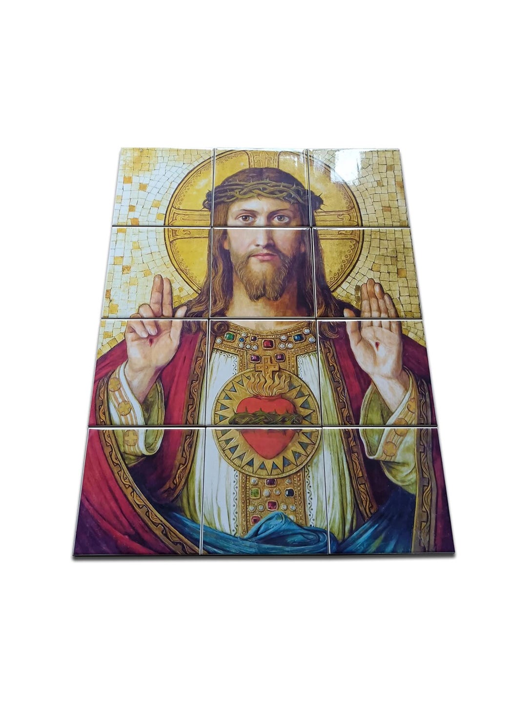 Sacred Heart of Jesus Tile Mural: Handmade Religious Wall Art - Etsy
