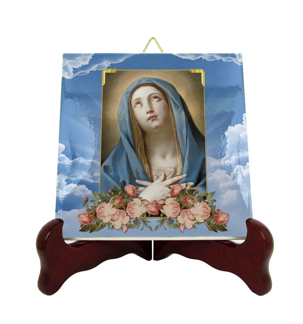 Virgin Mary in Prayer Catholic Icon on Tile Virgin Mary | Etsy