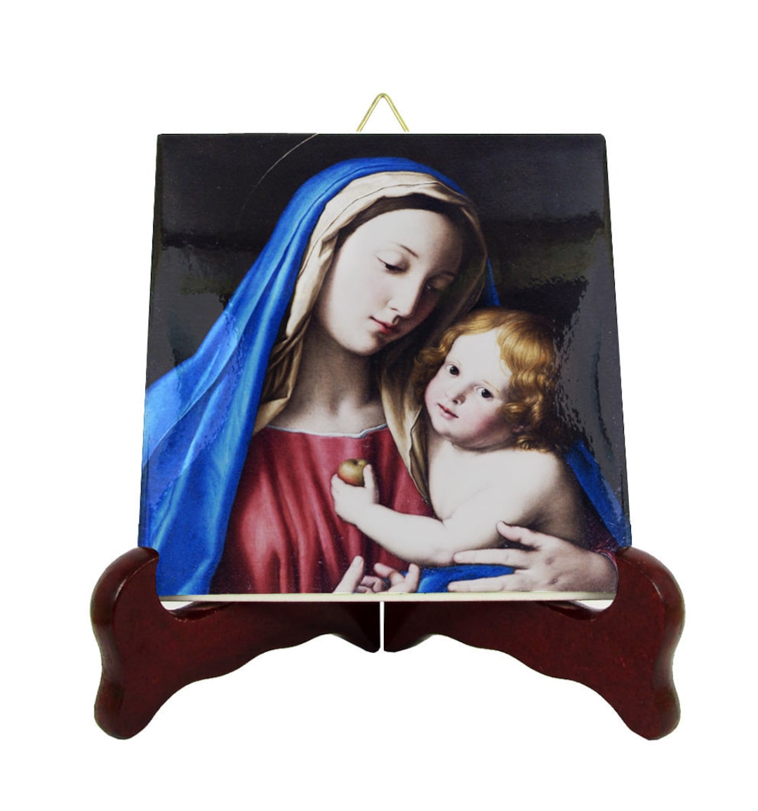 Devotional Blessed Mother Mary and Jesus Religious Icon on Tile Virgin ...