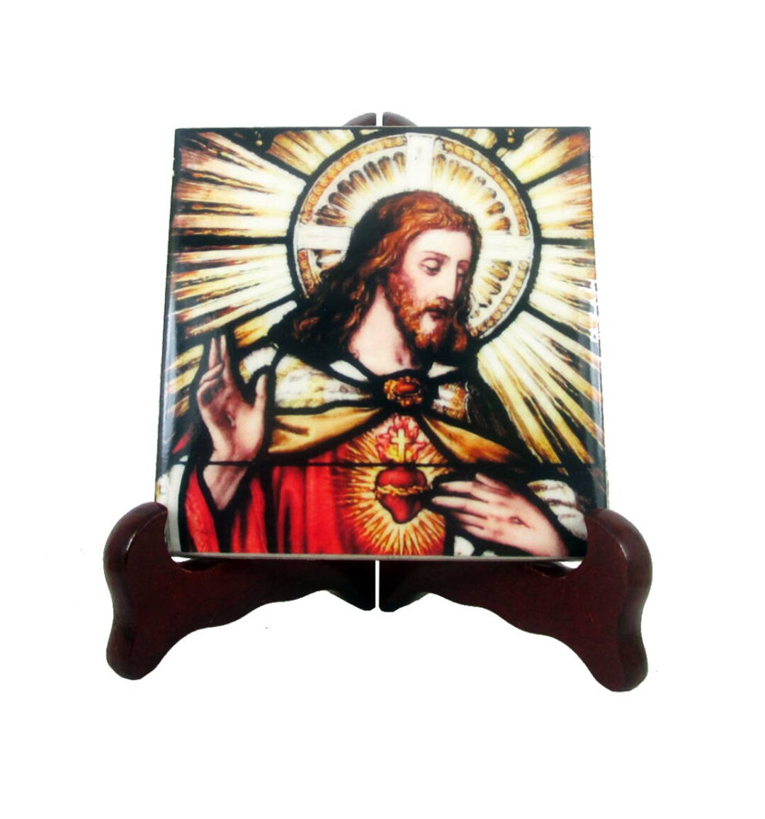 Catholic gifts Sacred Heart of Jesus religious icon on ceramic - Etsy ...