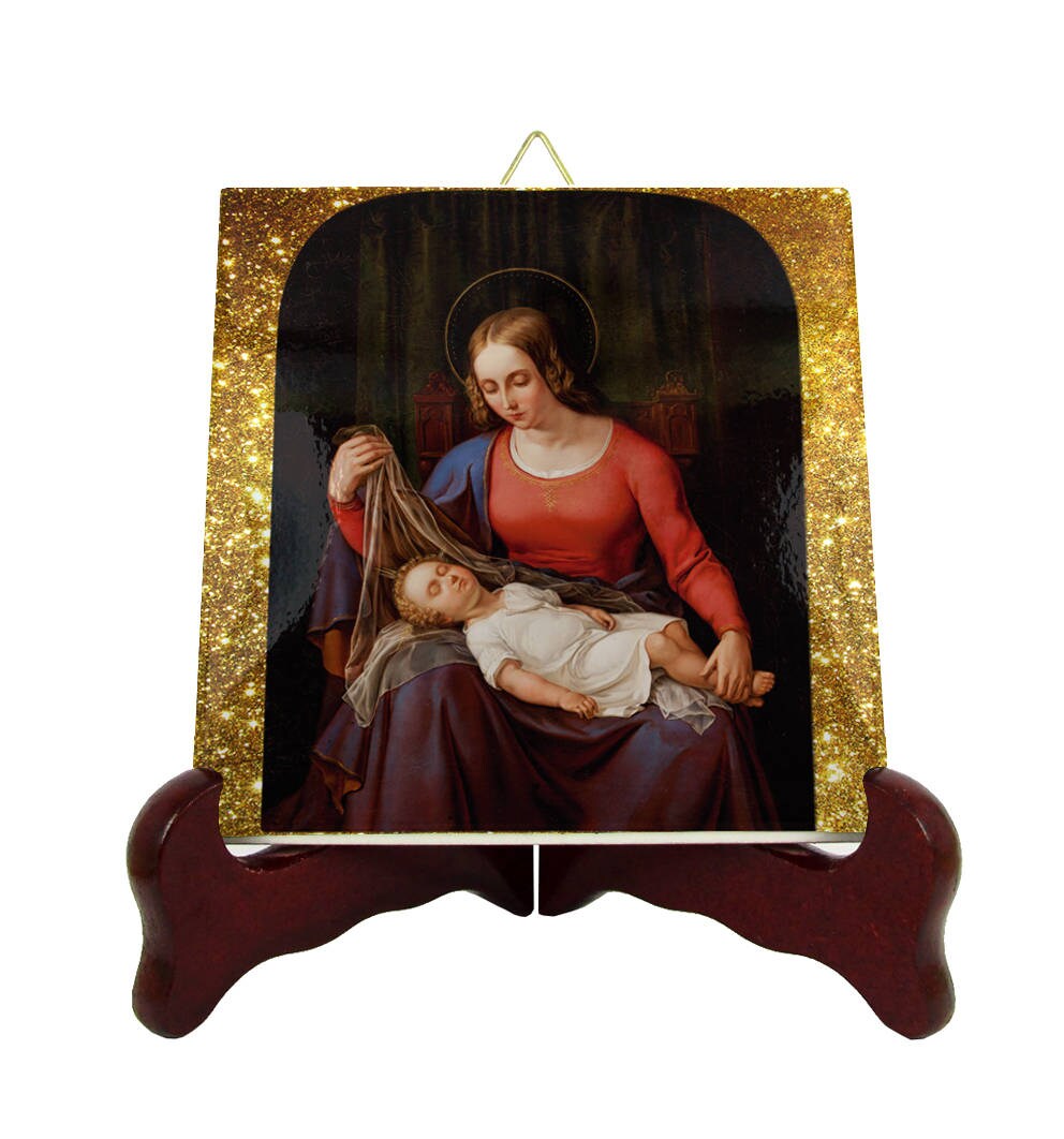 Virgin Mary and Jesus devotional icon on tile catholic gifts | Etsy