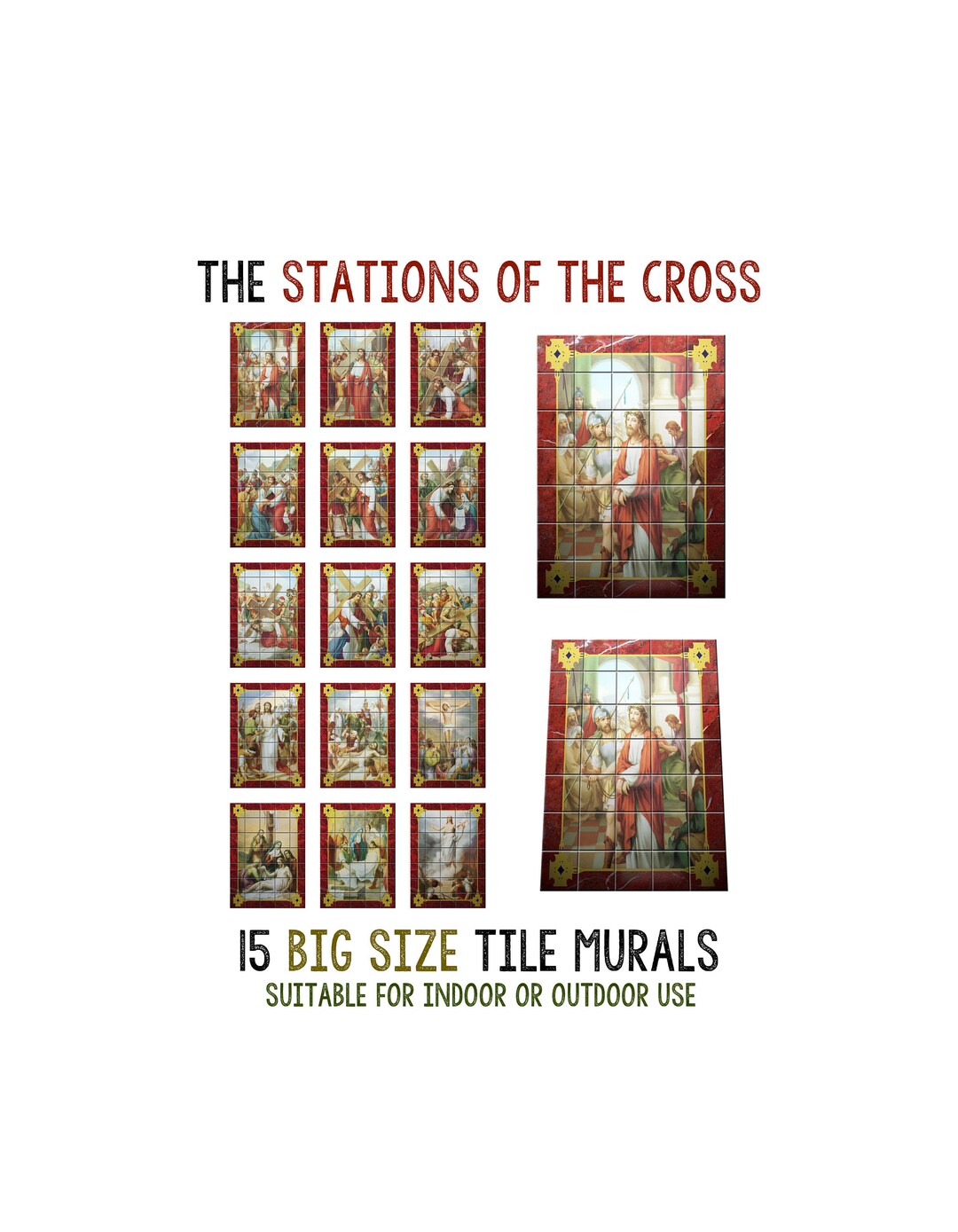 Stations of the Cross Tile Mural: Catholic Religious Wall Art - Etsy
