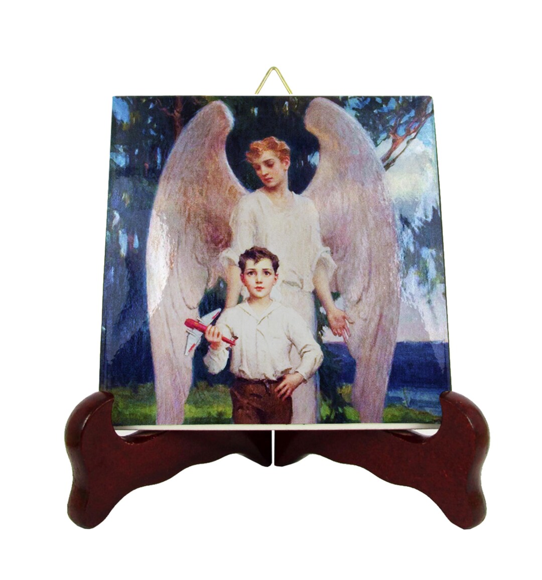 Guardian Angel Ceramic Tile: Catholic Baptism Gift, Italian Art - Etsy