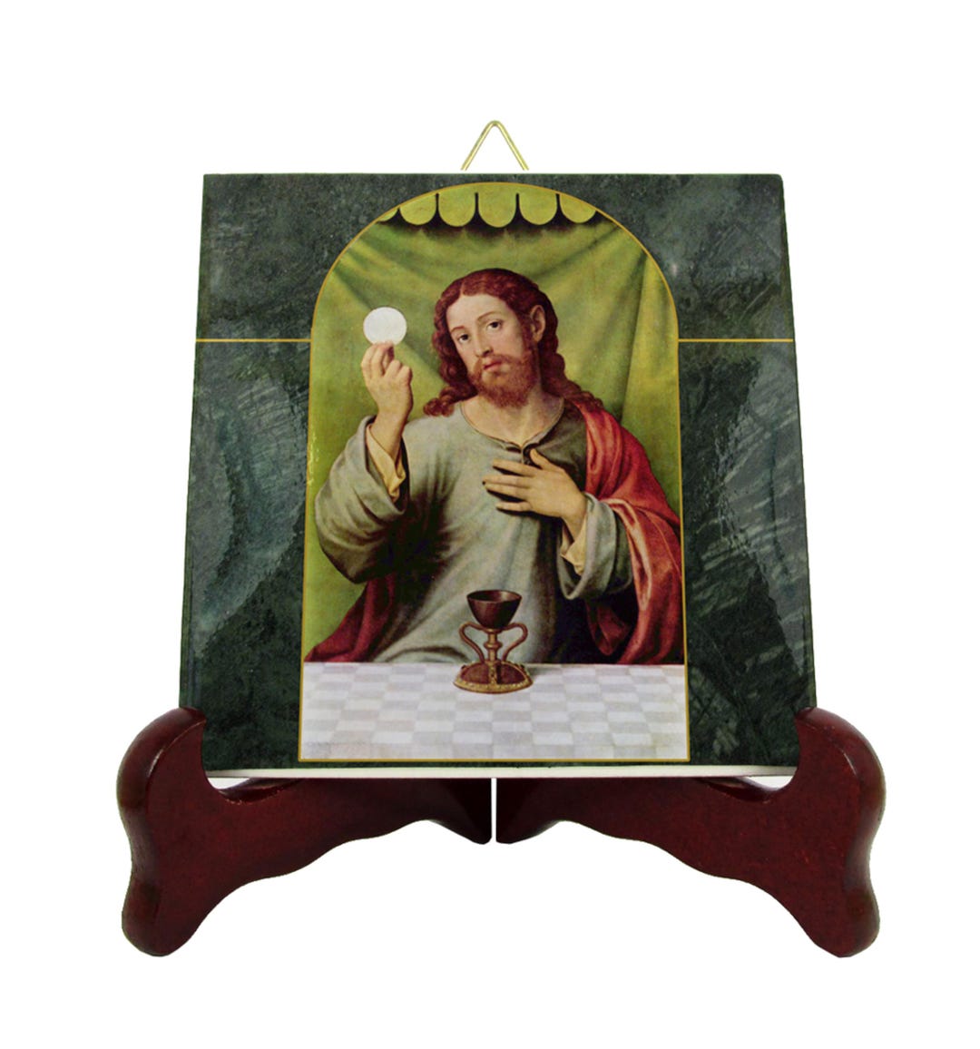 Christ With Eucharist Ceramic Tile - Handmade Christian Icon Art - Etsy