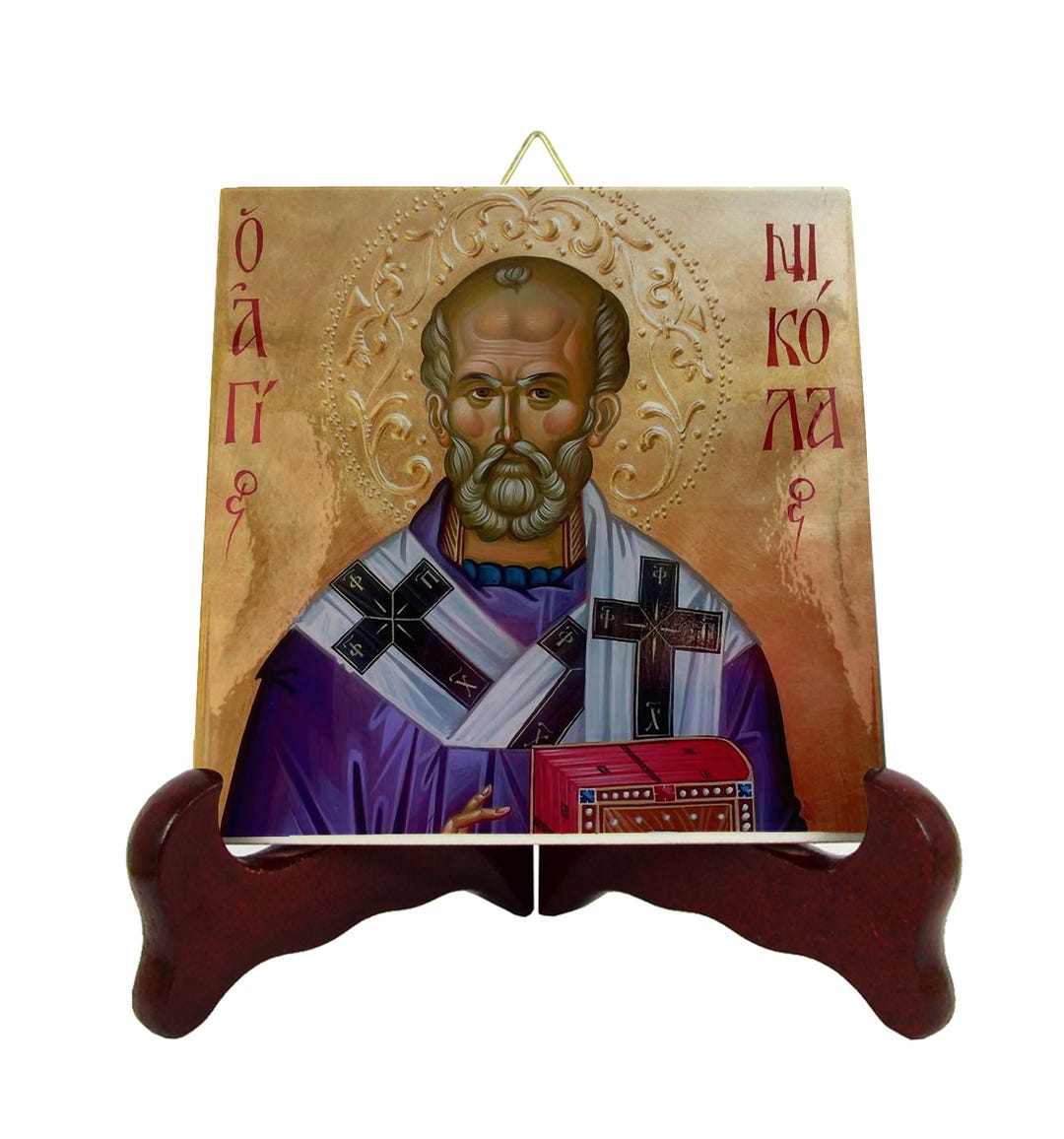 Saint Nicholas Art Tile: Handmade Byzantine Icon, Religious Gift - Etsy