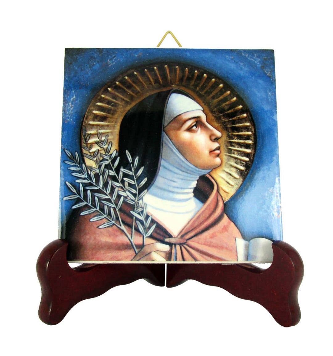 Catholic Saints, Saint Clare of Assisi, St Clare Icon on Tile, Santa ...